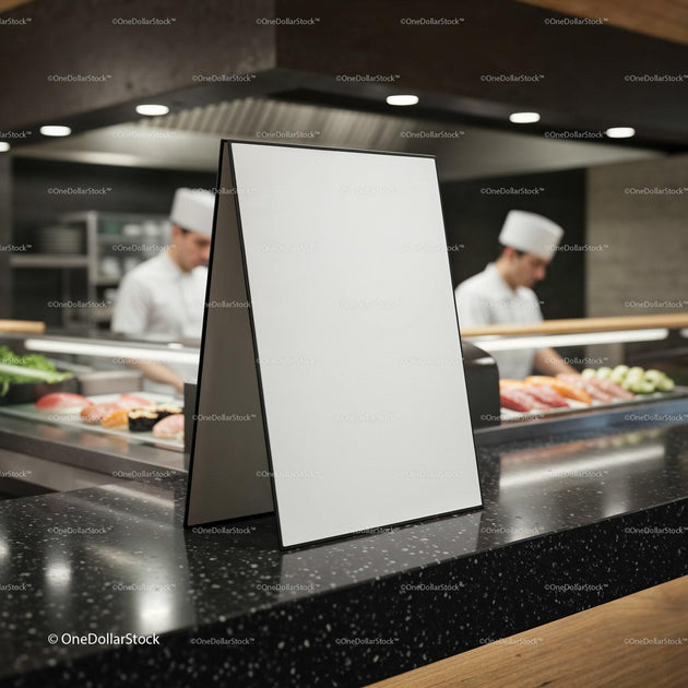 Blank Menu Board on Sushi Bar Counter with Chefs Behind – OneDollarStock